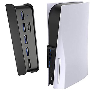 USB Port Hub for PS5, 5 Port USB Extender High-Speed Transmission Expansion Adapter Converter Splitter with 4 USB 2.0 Port+1 USB Charging Port+1 Type C 3.1 Port for PlayStation 5 Gaming Console-Black