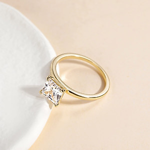 EAMTI 2CT 925 Sterling Silver Gold Engagement Rings Princess Cut Cubic Zirconia CZ Wedding Promise Rings for Her Stunning Wedding Bands for Women Size 6.5