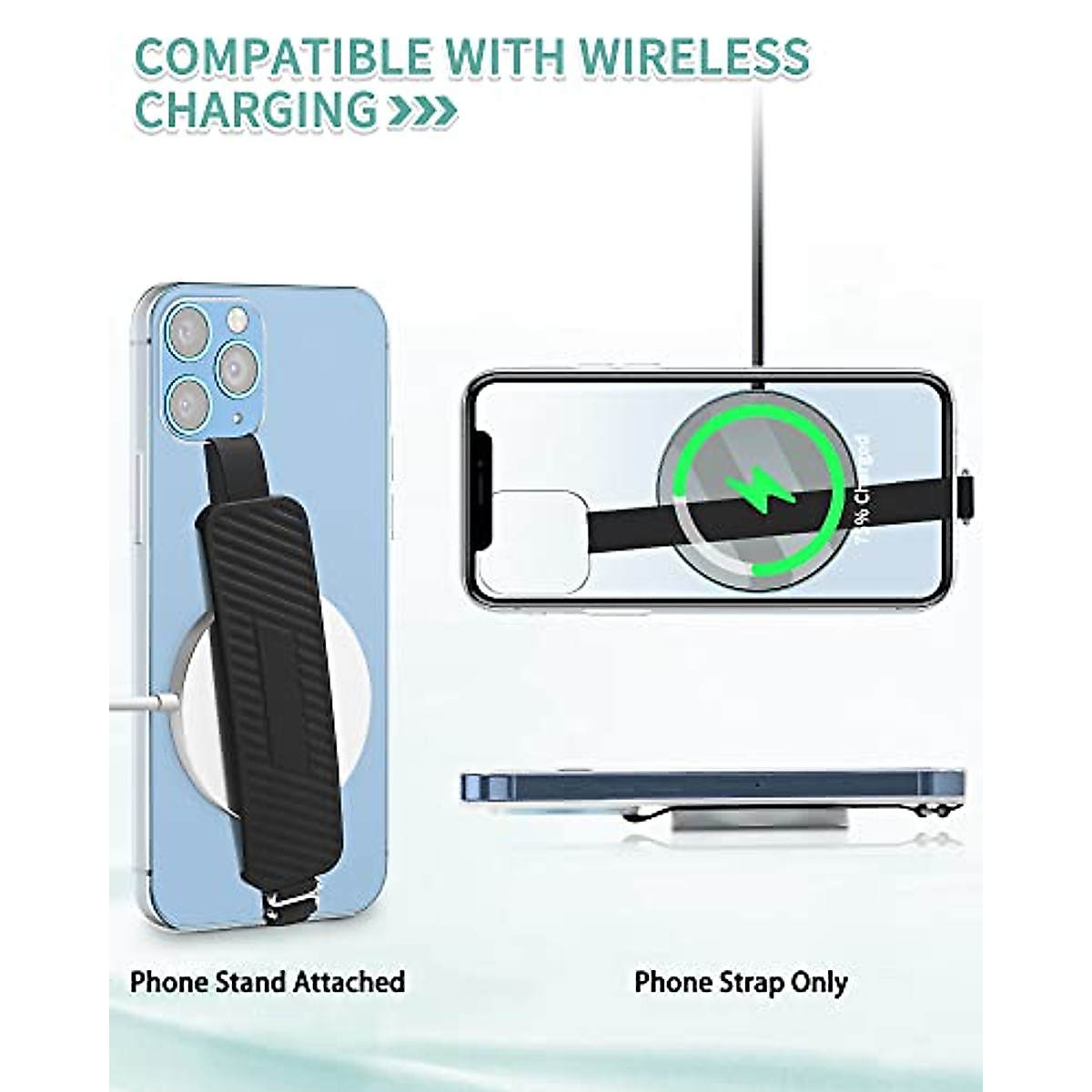 Phone Loop, CISID 3 Pcs Silicone Phone Grip Strap with Stand Reusable Cell Phone Holder for Hand Phone Finger Holder for Most Phone Cases (Black, Pink, Green, 210mm)