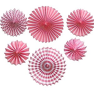 Ruidee 6 PCS Paper Fan Decorations ,Hanging Paper Fans Decorations with Colorful Paper Fans,Rainbow Hanging Paper Fans for Party Decorations Festival Carnival Birthday Party (Pink)