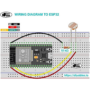 DIYables 50pcs LDR Photoresistor Light Sensor Photocell for Arduino, ESP32, ESP8266, Raspberry Pi