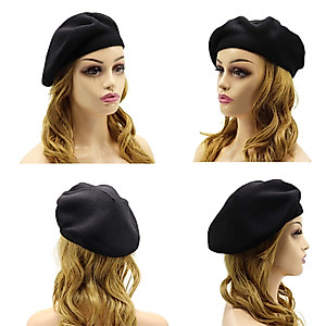 French Beret Hat,Reversible Solid Color Cashmere Beret Cap for Womens Girls Lady Adults (Black)…