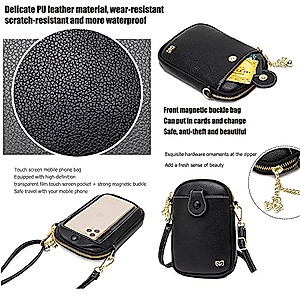 Womens Touch Screen Phone Bag,Small Crossbody Cell Phone Bag Purse Wallet with Credit Card Slots,Touch Screen Mobile Phone Bag for iPhone丨Samsung Black