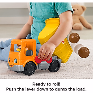 Fisher-Price Little People Toddler Construction Toy Work Together Dump Truck with Music Sounds and 3 Pieces for Ages 1+ Years