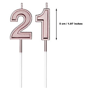 21st Birthday Candles Cake Numeral Candles Happy Birthday Cake Candles Topper Decoration for Birthday Wedding Anniversary Celebration Favor (Rose Gold)