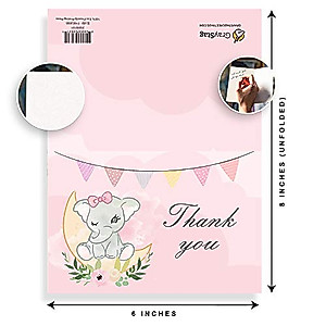 Thank You Baby Shower Card for Girls - UV Emboss Matt Finish. 24 Pack Pink Elephant Baby Girl Cards. Girl Sprinkle Thank You Cards with Envelopes & Stickers.
