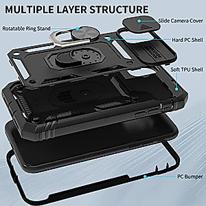 BOBOM [4 in 1 Armor Case for iPhone 11 Case with Screen Protector 2 Pack, Military-Grade Protective Case iPhone 11 with Camera Cover for Men Women, Built-in 360° Rotate Ring Stand Magnetic, Black