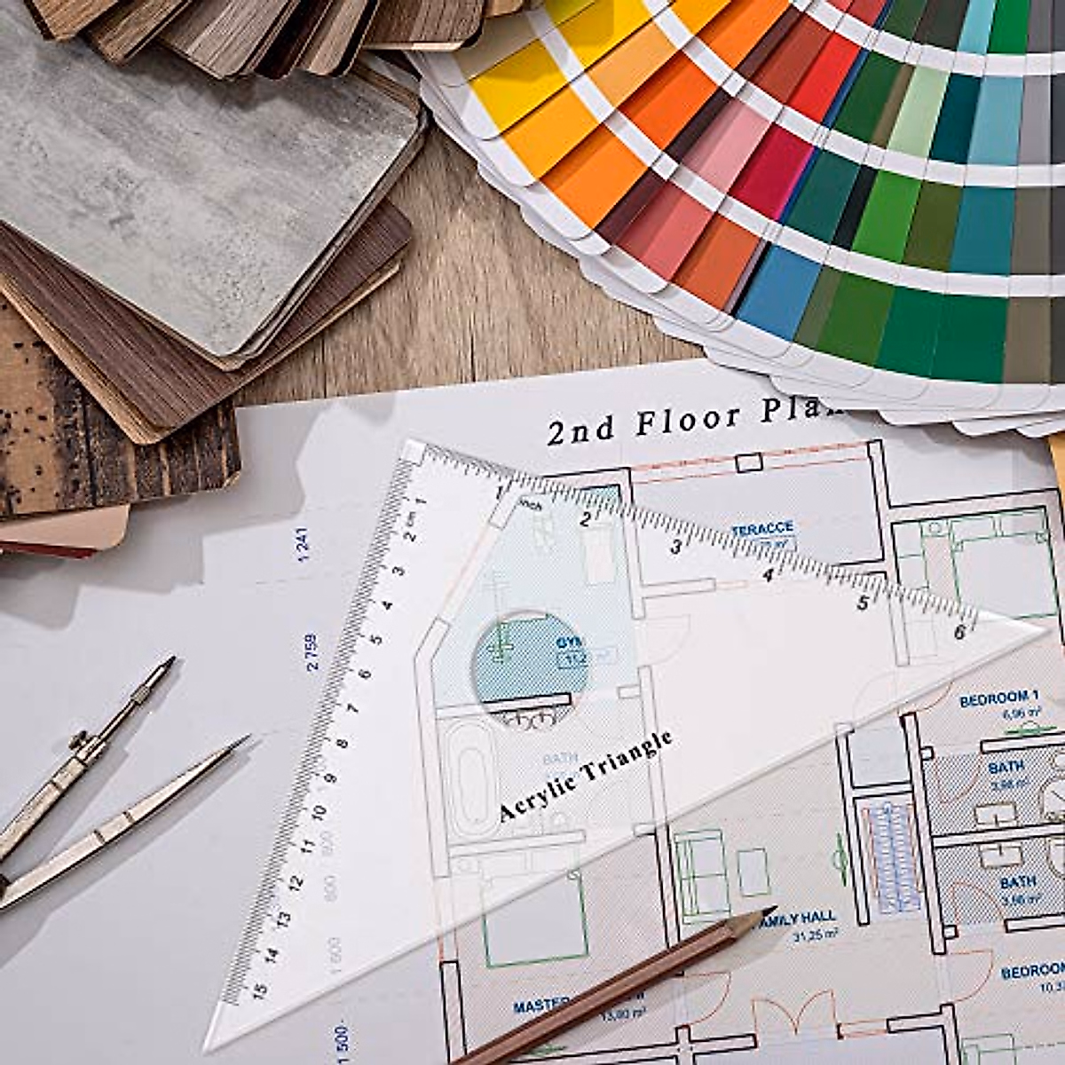 Coopay Large Triangle Ruler Set Square, 30/60 and 45/90 Degrees, Circular Hollow