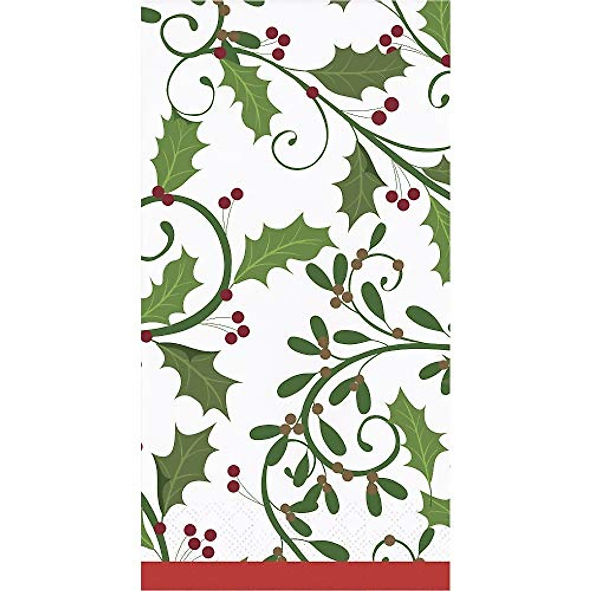 Creative Converting Christmas Hand Towels for Bathroom, Christmas Bathroom Decor, Disposable Paper Guest Towels, Christmas Party Holly 4.5" x 8" PK 32