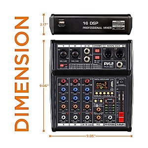 Pyle Professional DJ Audio Mixer Controller - 4-Channel DJ Controller Sound Mixer w/DSP 16 Preset Effects, USB Interface, 2 XLR Mic/Line Input, AUX, FX Processor MP3 Player, Headphone Jack PMX464