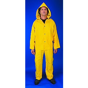 MCR Safety 2003X5 Classic PVC/Polyester 3-Piece Rainsuit with Attached Hood, Yellow, 5X-Large
