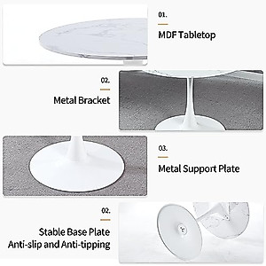 ANDORON Round Dining Table, 32 Inches Kitchen Tulip Table for 2-4 People with MDF Top and Metal Base, Modern Small Space Room Circle Table, End Table Leisure Coffee Side Table (White, 42" - Marble)