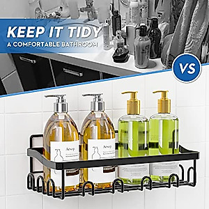 SIXDOVE 3 Pack Shower Caddy Shelves With 22 Hooks, Soap Holder Organizer Wall Mounted Shower Rack Basket With No Drilling Adhesive Shower Caddy Rustproof Storage Organizer (Black)