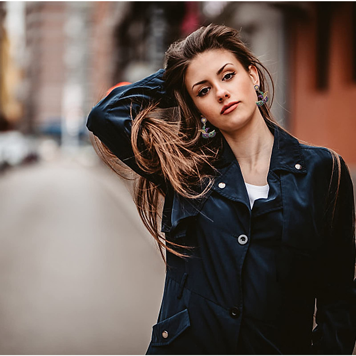 ELEARD Mardi Gras Earrings for Women Fleur De Lis Mask Drum Drop Dangle Earrings Costume Party Parade Earrings Festive Holiday Gifts