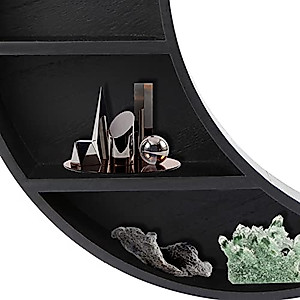 XBELMBER Crescent Moon Shelf, Wooden Moon Shelf for Crystals， Essential Oil Shelf- Wall Decor for Bedroom, Dorm, Living Room, Nursery （Black）
