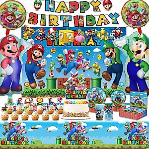 Cartoon Birthday Party Supplies Decorations Cartoon Game Backdrop Banner Cake Topper Balloons Cartoon Party Table Cloth Plates Cups etc Cartoon Game Birthday Party Supplies