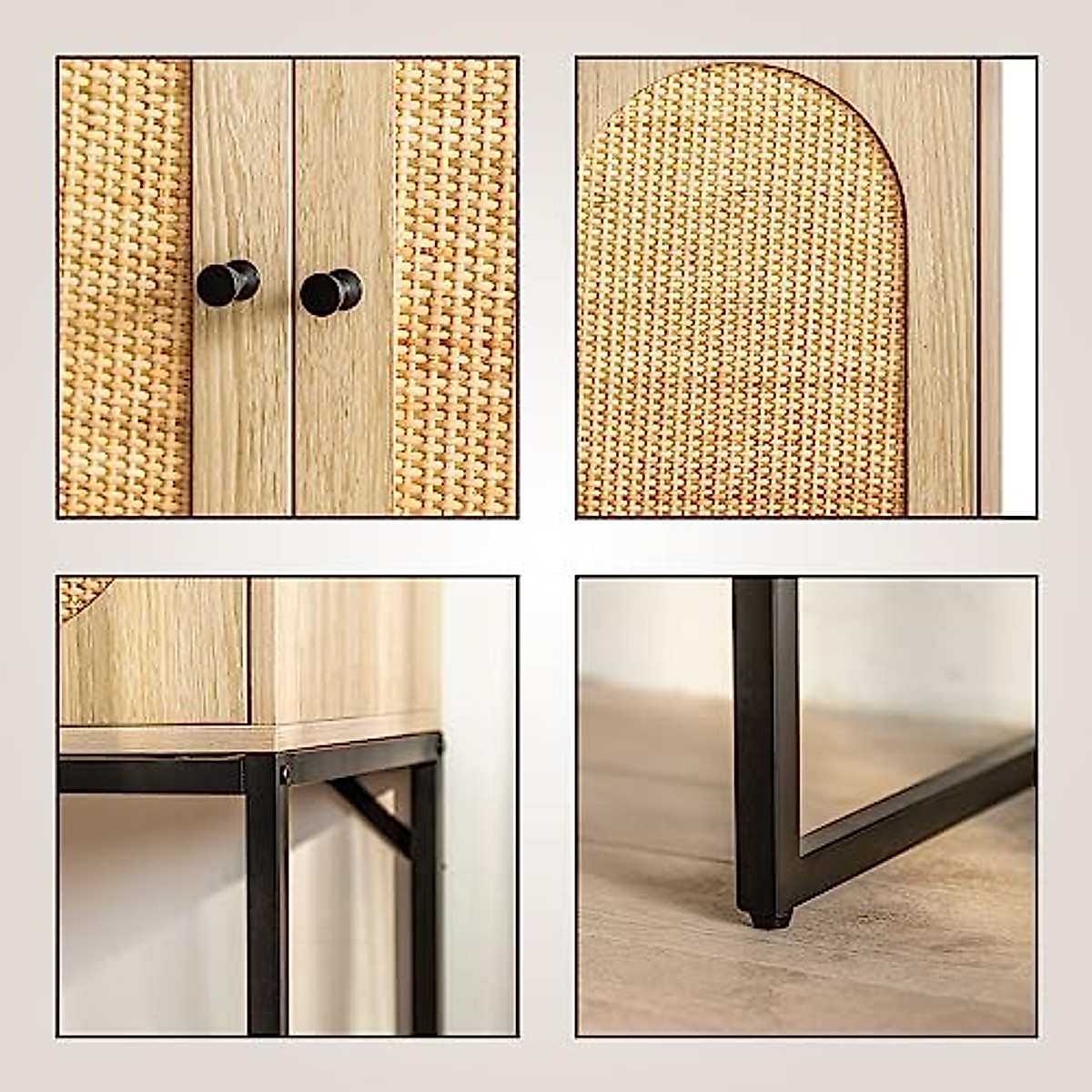 MATICO Rattan Pantry Storage Cabinet, 41.3"(H), Tall Pantry Locker, Kitchen Console Sideboard, Accent Buffet Cabinet, Display Bookcase with Rattan Door, Organizer Cupboard for Living Room, Burlywood