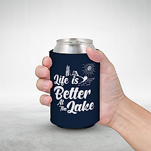 Life is Better At The Lake Can Coolie Can Sleeve Cooler Insulated Drink Coozies Soda Beer Hugger Coolies (Navy, 12 Pk)