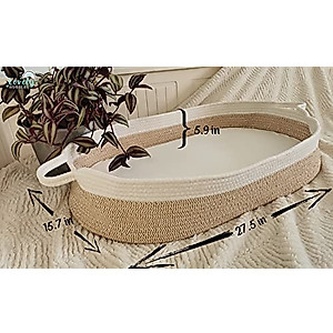 Lovely Nursery Baby Changing Basket Moses Basket 100% Cotton Rope and 1.2€ Thick Foam Pad with Removable Cover Change in Style and Comfort Beige/White Set