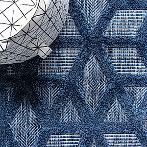 JONATHAN Y IBZ102B-5SQ Talaia Neutral Geometric Indoor Outdoor Area Rug Bohemian Geometric Easy Cleaning Bedroom Kitchen Backyard Patio Porch Non Shedding, 5' Square, Navy,JIBZ102