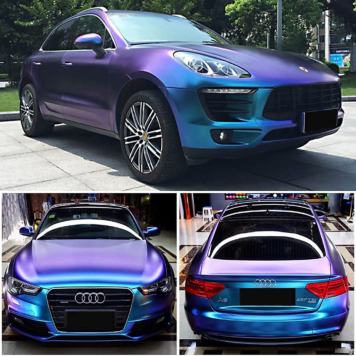 ASENDIWAY Chameleon Glossy Metallic Purple to Blue Vehicle Car Adhesive Vinyl Wrap Stretchable Decal Adhesive Sticker Film Sheet Air Release DIY Decoration Vinyl