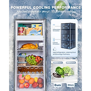 Double Door Refrigerator with Freezer, 4.5 Cu.Ft, Small Fridge with Freezer, 7 Settings Temperature Adjustable, Mini Refrigerator for Office and Apartment Bedroom Dorm(4.5 Cu.Ft, Silver)