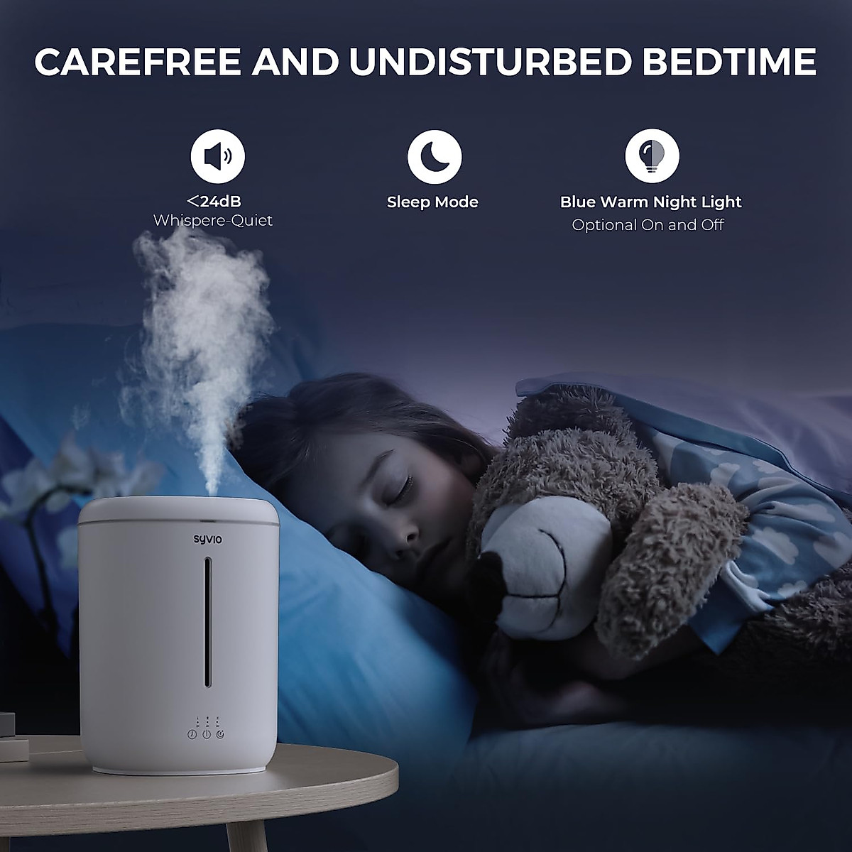 Syvio Humidifiers for Bedroom Large Room, Easy to Clean Humidifier Ultrasonic & Essential Oil Diffuser, Room Humidifier for Bedroom Baby Plant Cool Mist, Top Fill, Quiet, 360° Nozzle, Auto Off, 2.8L