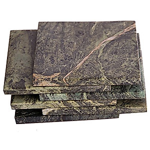 CraftsOfEgypt Set of 6 - Green Marble Stone Coasters Polished Coasters – 3.5 x 3.5 Inches (9x9 cm) Square – Protection from Drink Rings