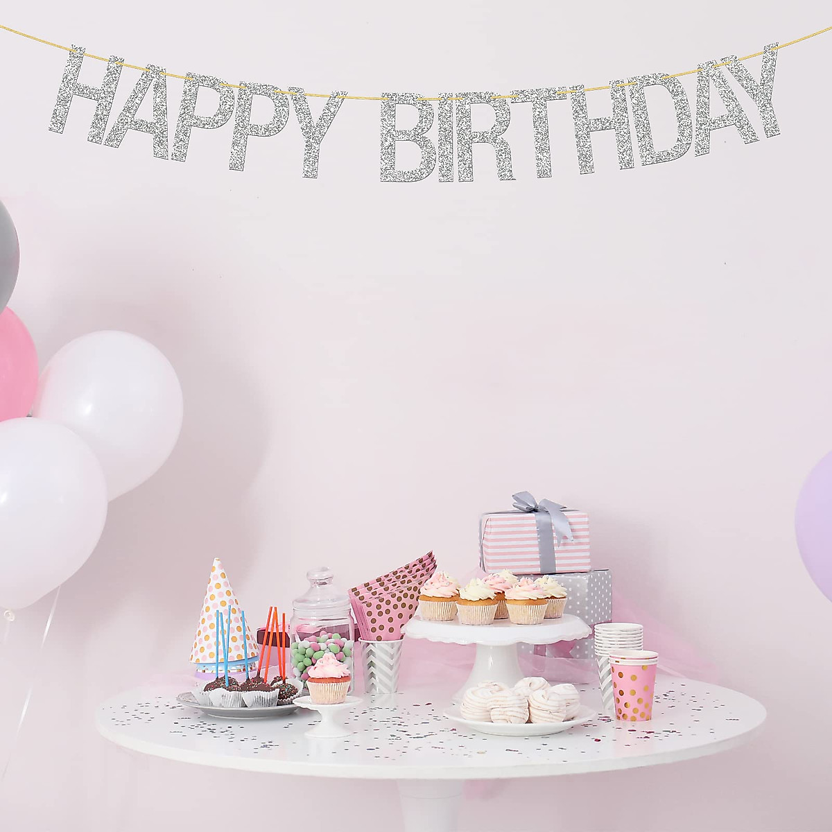 WeBenison Happy Birthday Banner Glitter Silver 1st 2nd 3rd 10th 30th 40th Birthday Party Decorations Supplies