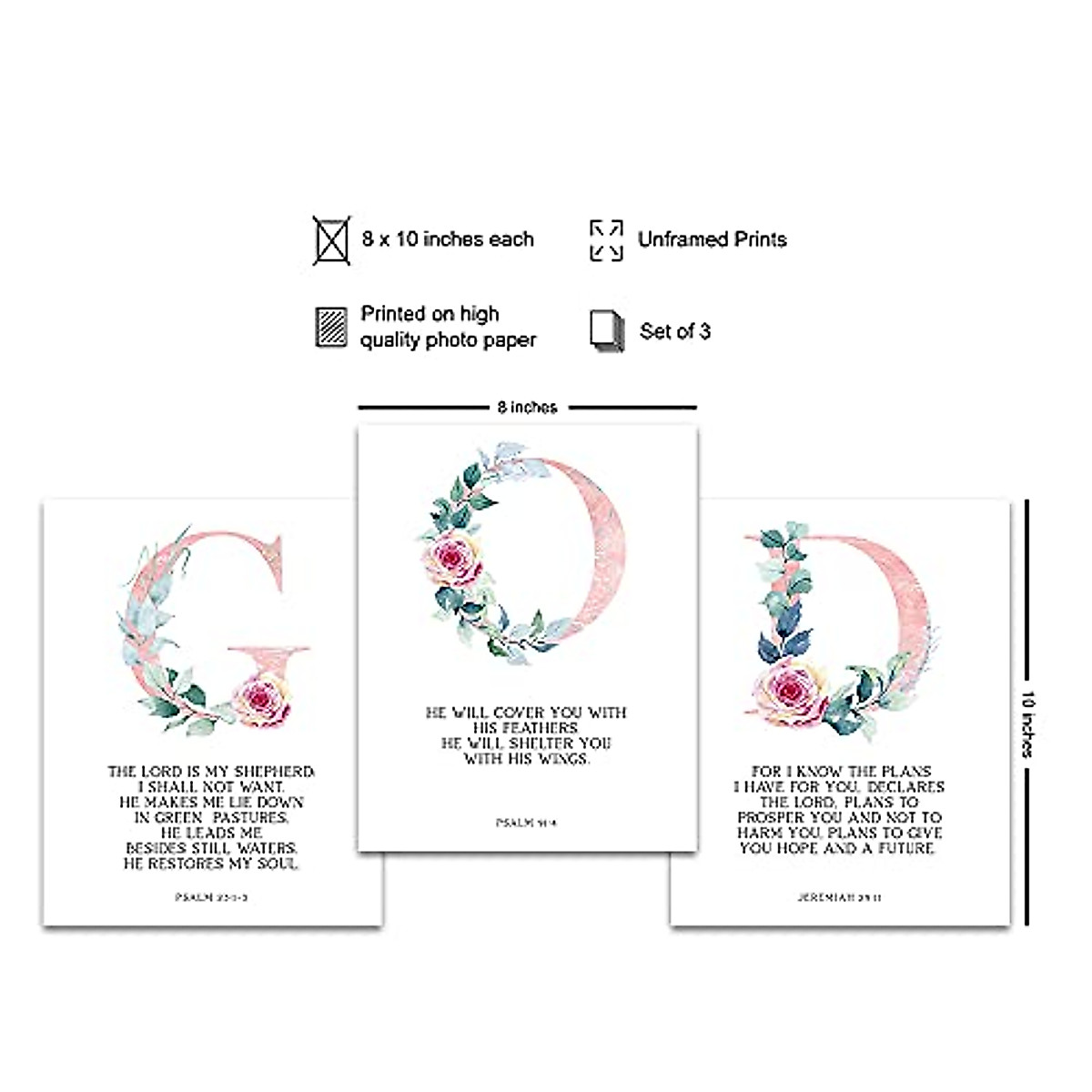 Religious Wall Art & Decor - Psalm 23 - Psalm 91 - Jeremiah 29 11 Wall Art Spiritual Christian Gifts for Women - Inspirational Bible Verses Wall Decor - Holy Scriptures Wall Art - Catholic Gifts