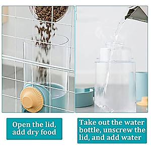 Rabbit Feeder Waterer for Cage Hanging Automatic Cat Dog Food Water Dispenser for Bunny Hamster Indoor Small Pets, Gravity Rabbit Food Bowl Water Bottle Set Ferret Cage Accessories for Cat Guinea Pig