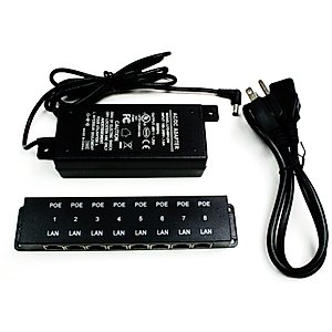 PoE Texas - 8 Port Passive Midspan Injector: Compatible with IEEE 802.3af Power Over Ethernet Devices including Phones Cameras Wifi Access Points and More - WS-POE-8-48v120w