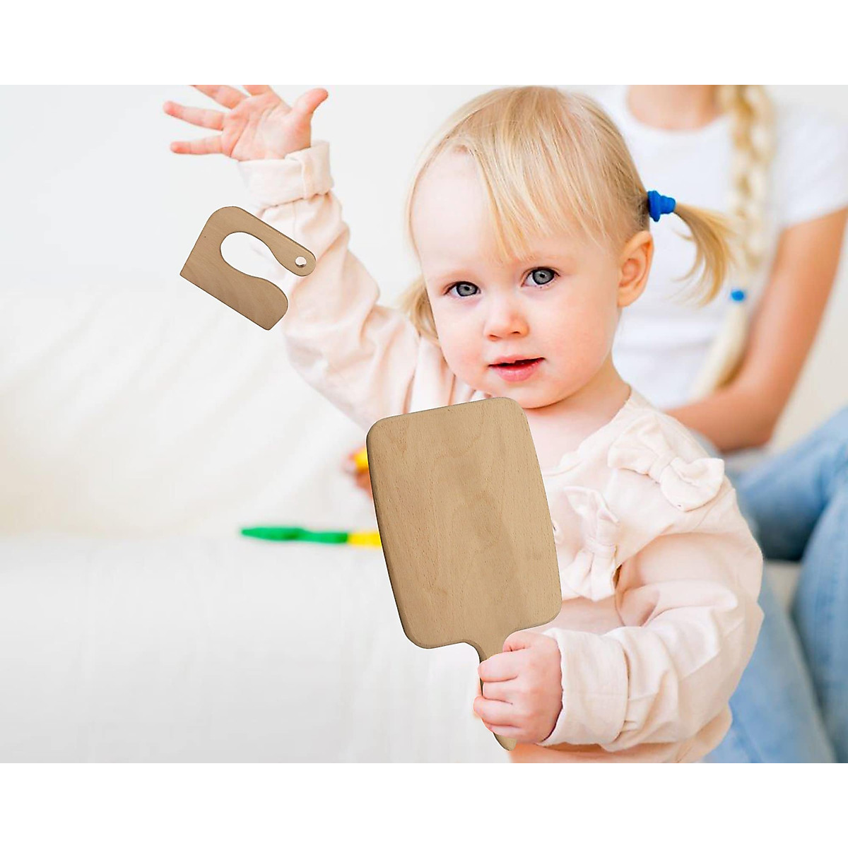 Wooden Kids Chopper Set Cutting Board and Safe Wooden Kids Knife Natural Thick Montessori Knife for Kids Toddlers Kitchen Tools Vegetable and Fruit Cutter Cooking 2Pcs