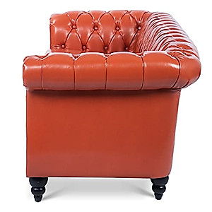 QHITTY Accent Large Sofa, Chesterfield Couch 3 Seater Modern Leather Couch Upholstered Sofa with Tufted Back for Living Room Furniture (Orange)
