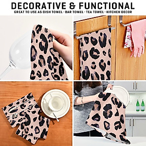 senya Pink Black Leopard Kitchen Towels 4 Pack, Absorbent Hand Towels Fast Drying Dish Cloths Tea Towel 28 x 18 in