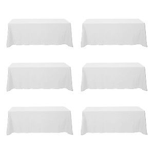 BRILLMAX 6 Pack White Tablecloths for 8 Foot Rectangle Tables 90 x 156 Inch - 8ft Rectangular Bulk Linen Polyester Fabric Washable Long Clothes for Wedding Reception Banquet Party Buffet Restaurant