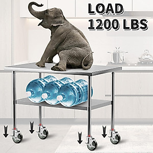 Besitu 4 inches Prep Table Wheels Set of 4, 1-1/2" and 1-5/8" Expanding Stem Caster with Side Brake for Stainless Steel Table, Cart, Furniture Legs, Commercial Kitchen Appliances, Workbench