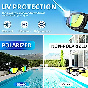 Seago Polarized Goggles for Adult Swimming No Leaking Anti Fog UV Protection, Mirrored Clear View Silicone Seal, Triathlon Swimming Goggles Water Pool Goggles Swim Goggles for Adult Men Women Youth
