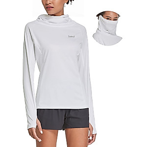 BALEAF Women's Long Sleeve Rash Guard with Face Cover UPF 50+ Swim Shirts Sun Hoddie Lightweight Quick Dry SPF Hiking Fishing Running Tops White Size XL