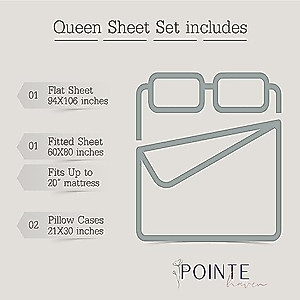 Pointehaven 620 Thread Count 100% Long Staple Cotton Deep Pocket Oversized Super Soft Sateen Sheet Set, Queen, Grey
