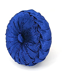 ANQILEE Royal Blue Velvet Round Pillow Pumpkin Round Cushion Throw Pillow 3D Craftsmanship HandmadePleated for Couch Decorative Floor mats Car Pillows