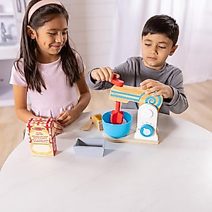 Melissa & Doug Wooden Make-a-Cake Mixer Set (11 pcs) - Play Food and Kitchen Accessories - FSC Certified