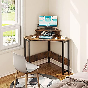 ODK Corner Desk Space Saving Small Desk with Sturdy Steel Frame, Computer Desk with Monitor Stand for Small Space, Easy Assembly Triangle Vanity Desk with Durable Wooden Desktop