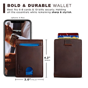 SERMAN BRANDS RFID Blocking Slim Bifold Genuine Leather Thin Minimalist Front Pocket Wallets for Men Billfold Wallet Men Gift (Texas Brown 2.0)