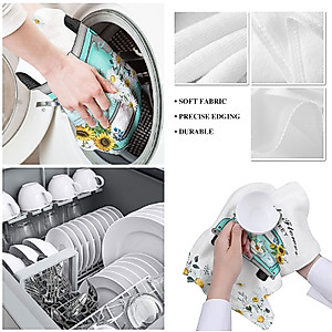 Zadaling Sunflower Farmhouse Daisy Blue Truck Kitchen Towels, 18x28 Inches Soft Dish Cloth,Cotton Tea Towels/Bar Towels/Hand Towels for Bathroom(2 Pack)