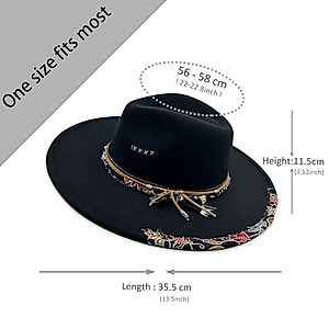 Wotfim Big Wide Brim Fedora Hat for Women Man Felt Panama Hat with Band Western Outdoor hat-Black