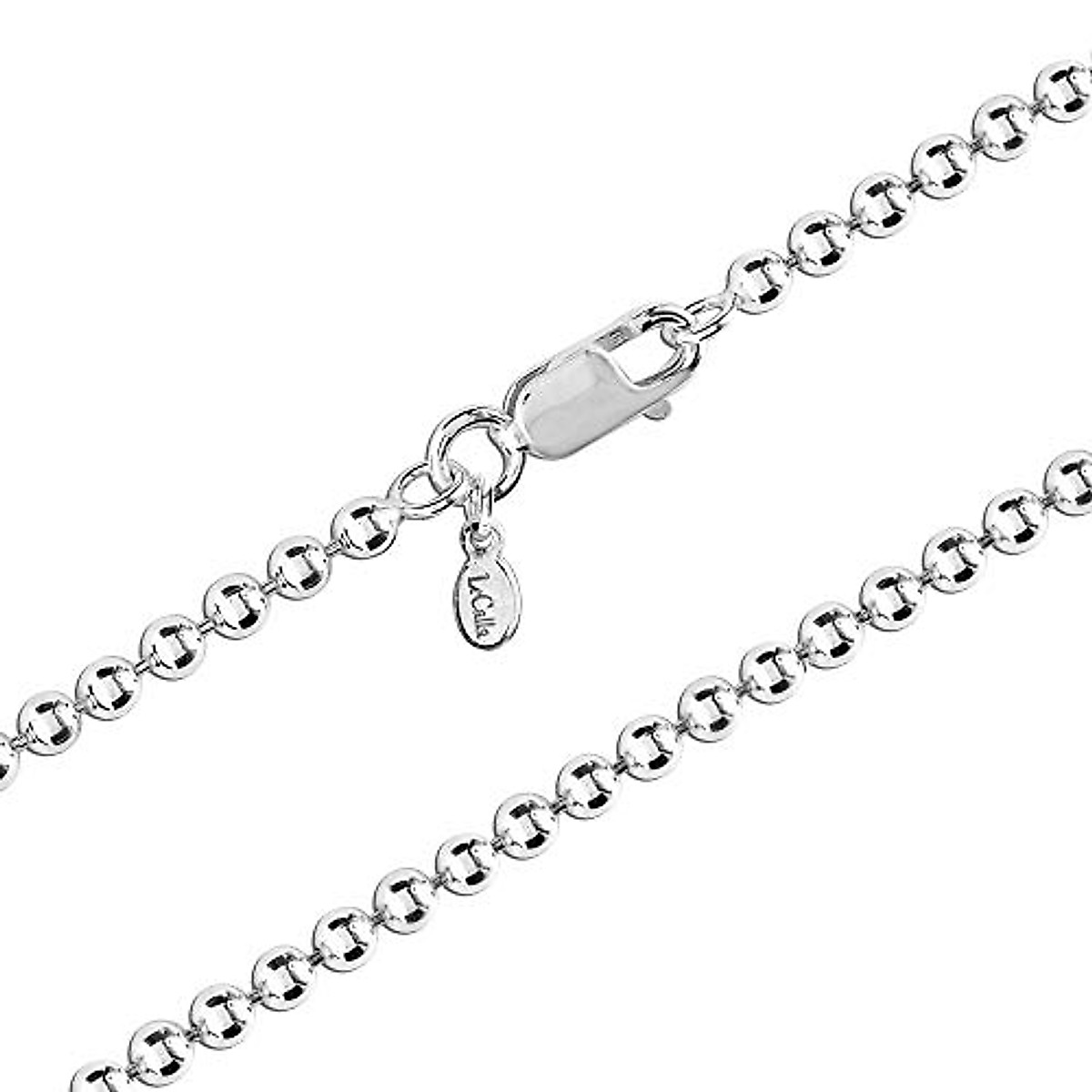 LeCalla 925 Sterling Silver Italian 3mm Diamond-Cut Bead Ball Strand Chain Necklace for Teen and Women 16 Inches, Made in Italy
