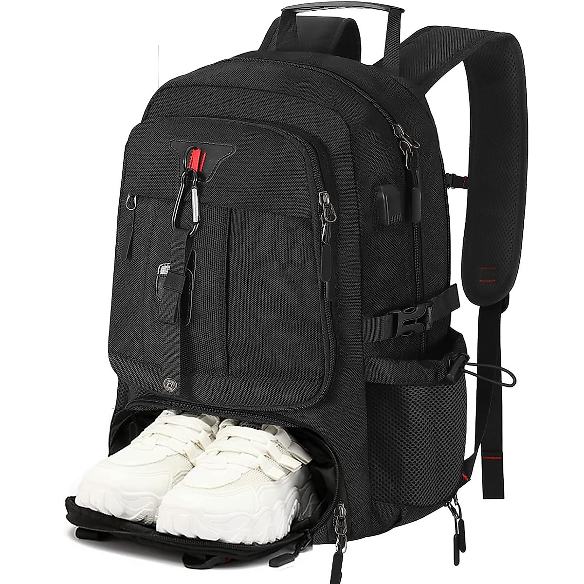 Fujampe Travel Laptop Backpack with Shoes Compartment USB Charging Port Large 60L Carry on Backpack School Bag Fit 17 Inch Laptops for Men Women