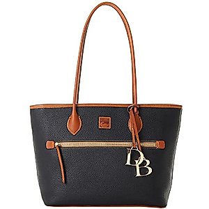 Dooney & Bourke Large Tote Bags for Women, Pebble Grain Leather Tote Bag with Zipper and Long Shoulder Straps - Black