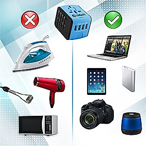 Unidapt Universal Travel Adapter, International Plug Adapter Fast 2,4A 4-USB European Power Plug, AC Wall Charger – Worldwide Outlet for Europe US USA UK EU AUS, Blue